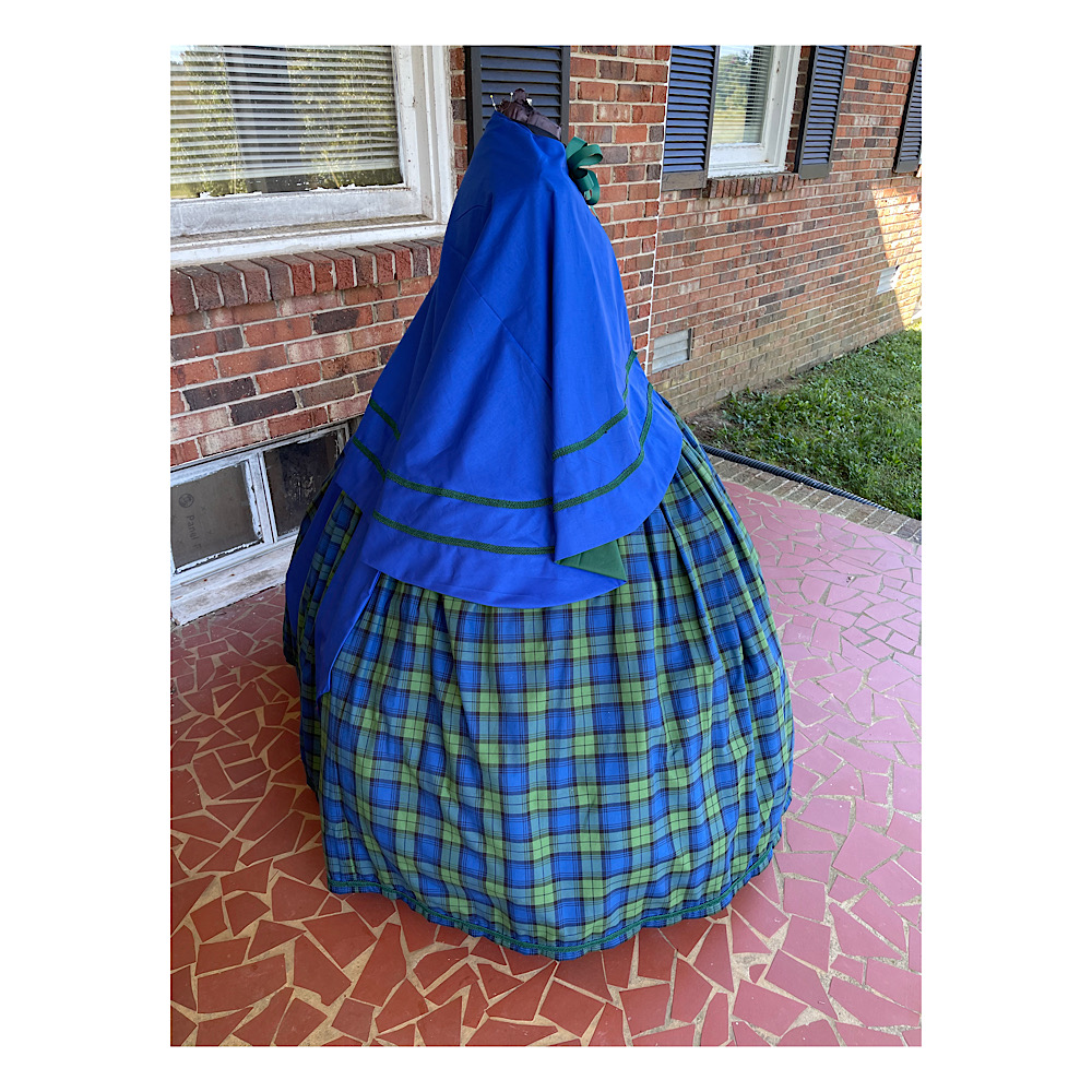 Dazzling Blue and Green Tartan Plaid Civil War Dress / Cape Set