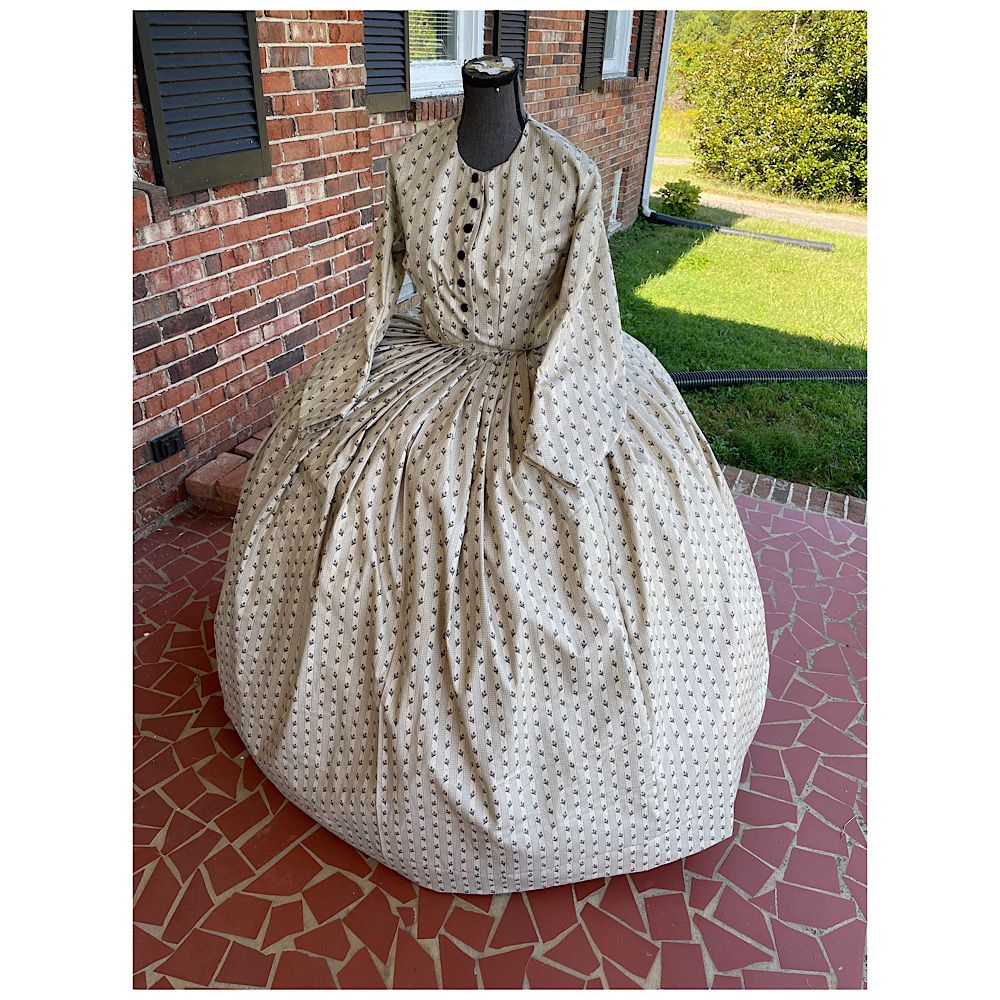 Natural with Black Historical Stripe Civil War Simple Day Dress Camp ...