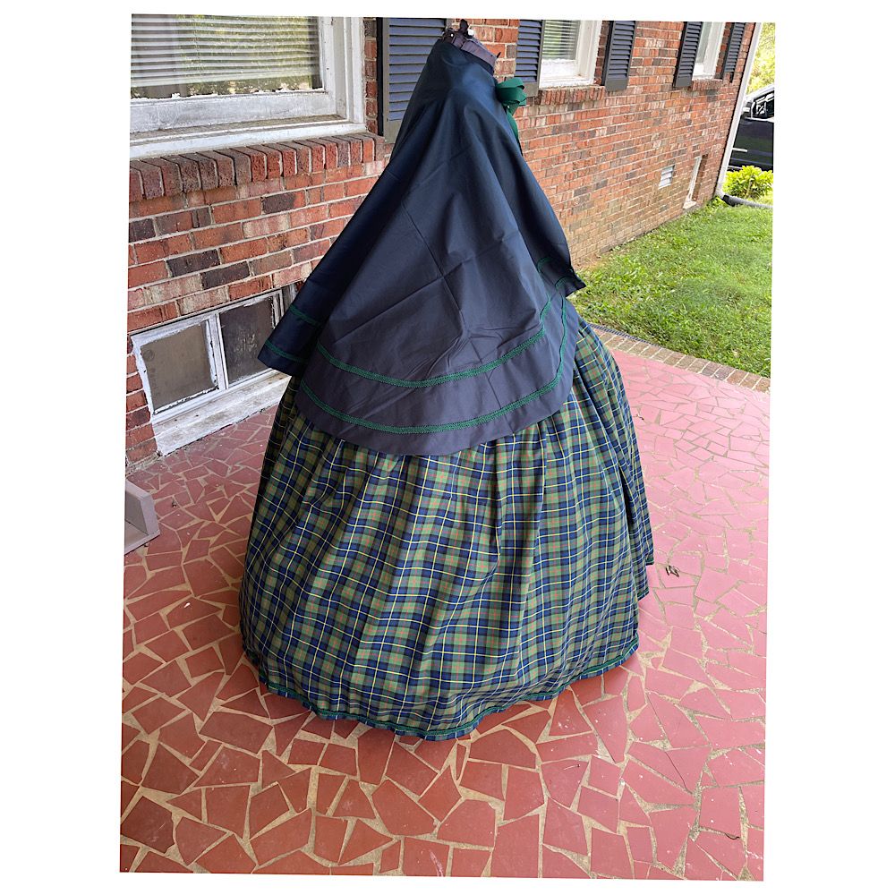 Navy and Green Tartan Plaid Civil War Dress / Cape Set