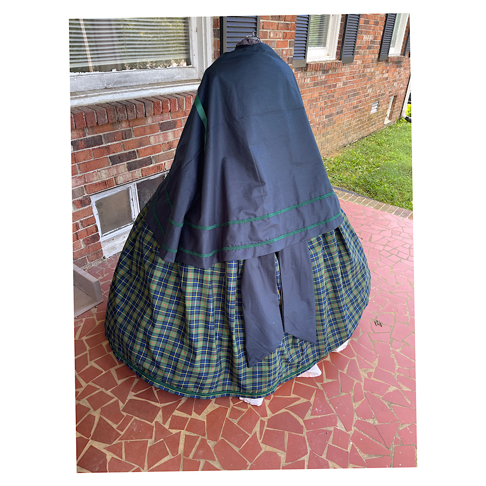 Navy and Green Tartan Plaid Civil War Dress / Cape Set