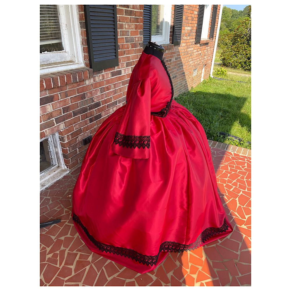 Red Taffeta Civil War Zouave Set Dress with Black Venice Lace 34