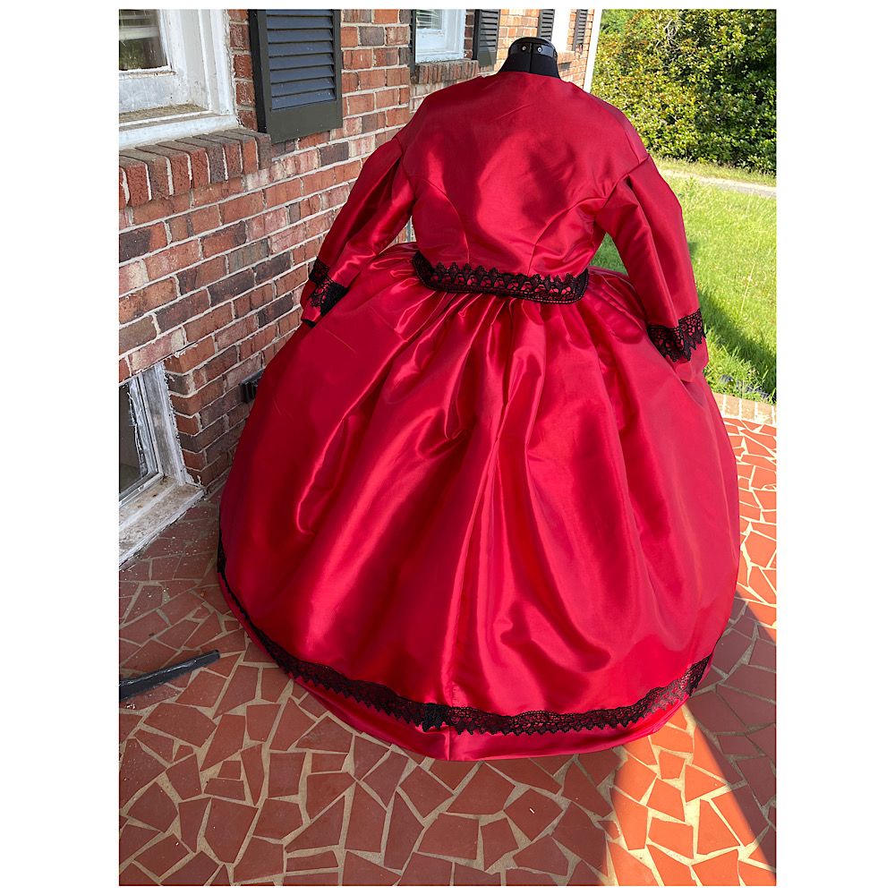 Red Taffeta Civil War Zouave Set Dress with Black Venice Lace 34