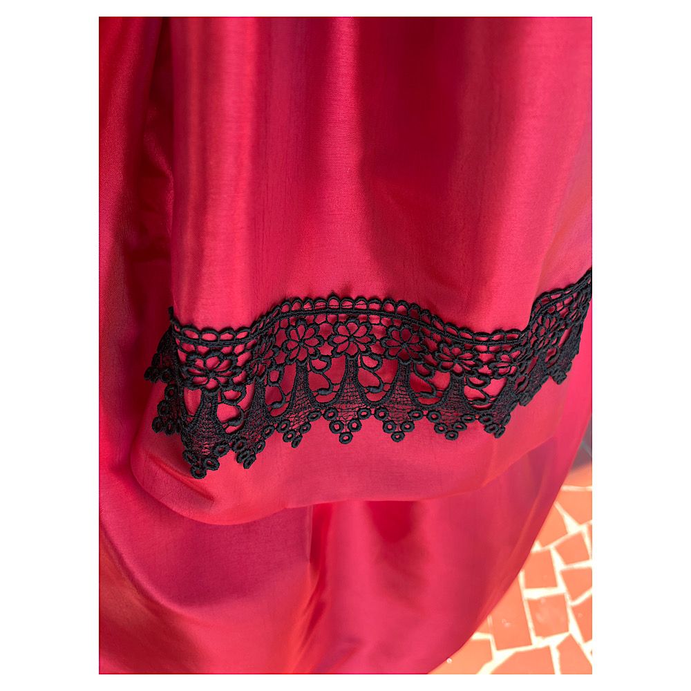 Red Taffeta Civil War Zouave Set Dress with Black Venice Lace 34