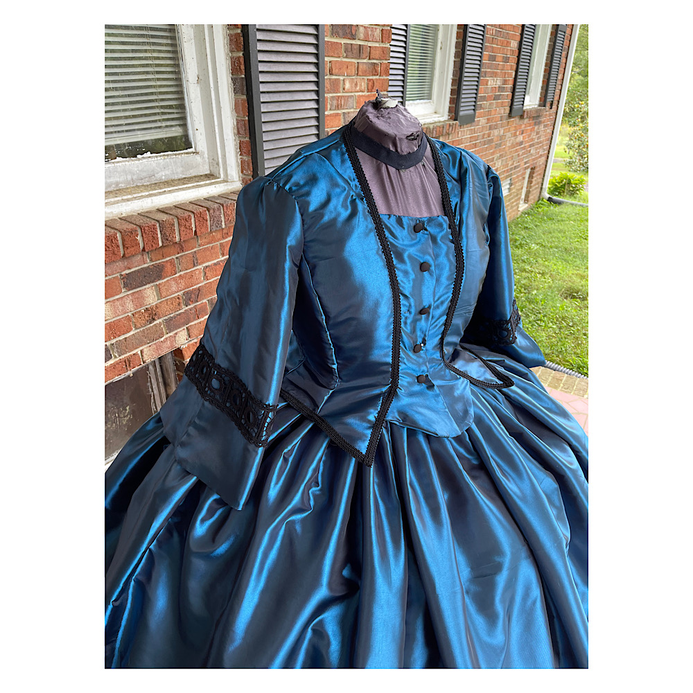 Teal Taffeta w/Black Venice Lace Civil War tea Gown-26