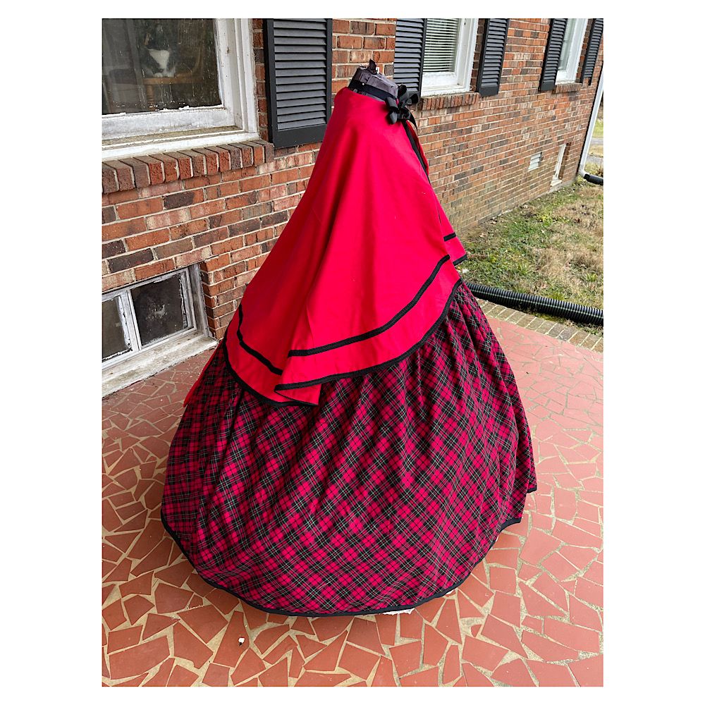 Red and Black Diagonal Flannel Plaid Civil War Cape Set/Civil War Dress