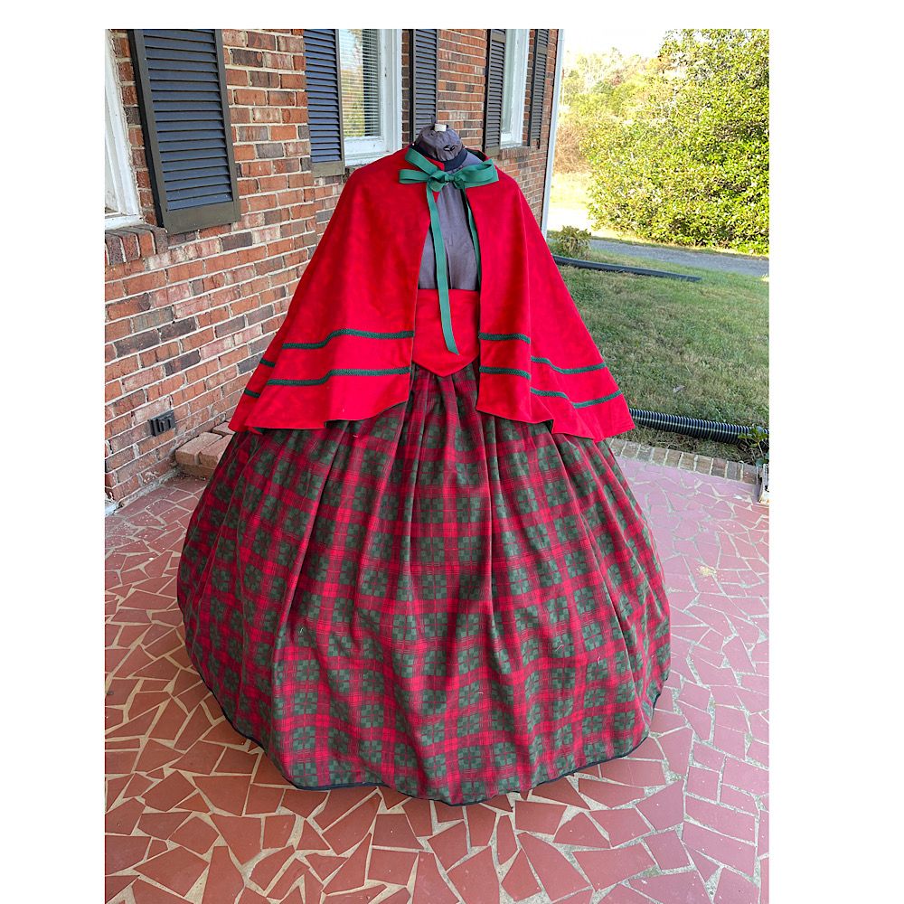 Red and Geen Plaid Flannel Mrs Claus Costume Civil War Cape Set