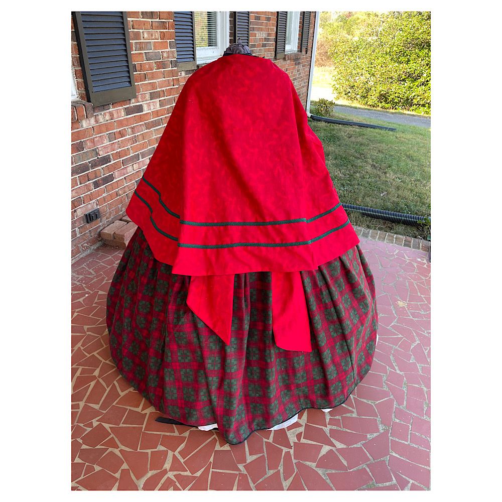 Red and Geen Plaid Flannel Mrs Claus Costume Civil War Cape Set