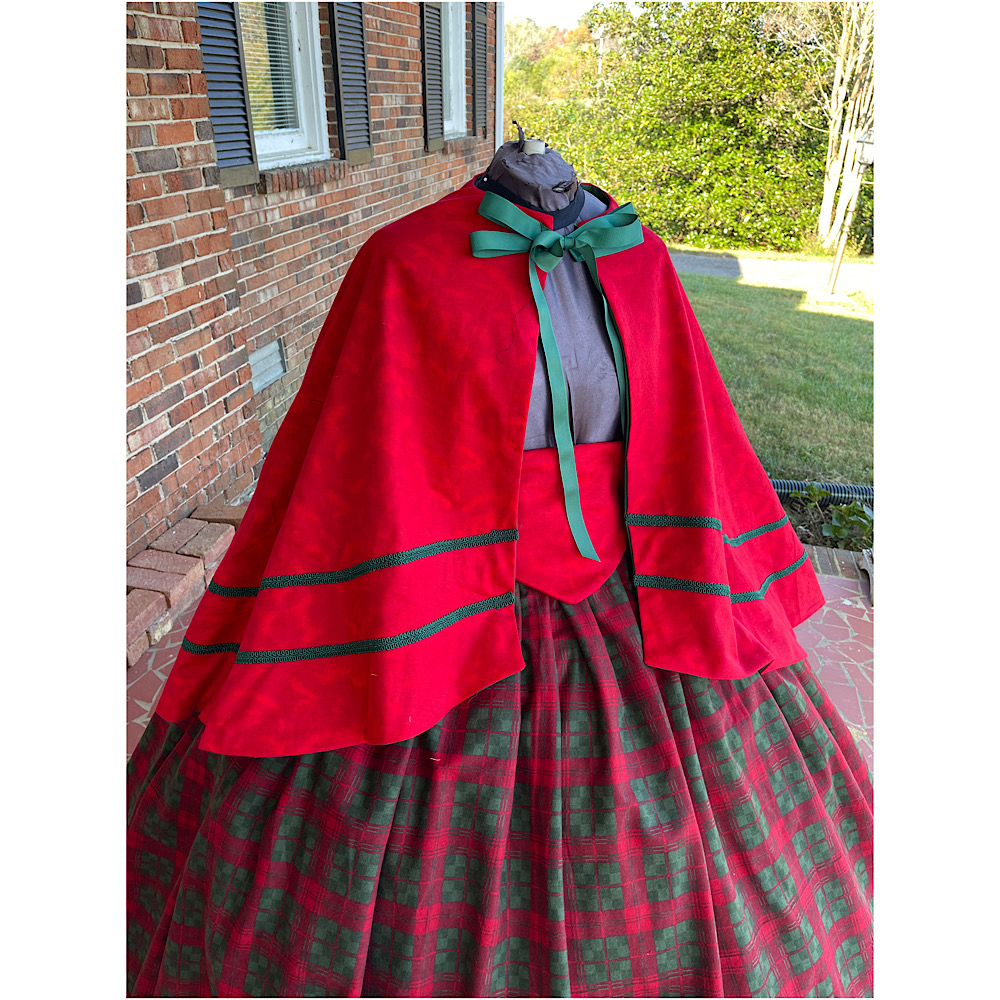 Red and Geen Plaid Flannel Mrs Claus Costume Civil War Cape Set
