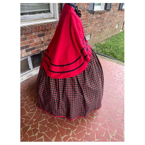 Red Black and Green Christmas Homespun Plaid Civil War Cape Set-3 Pieces