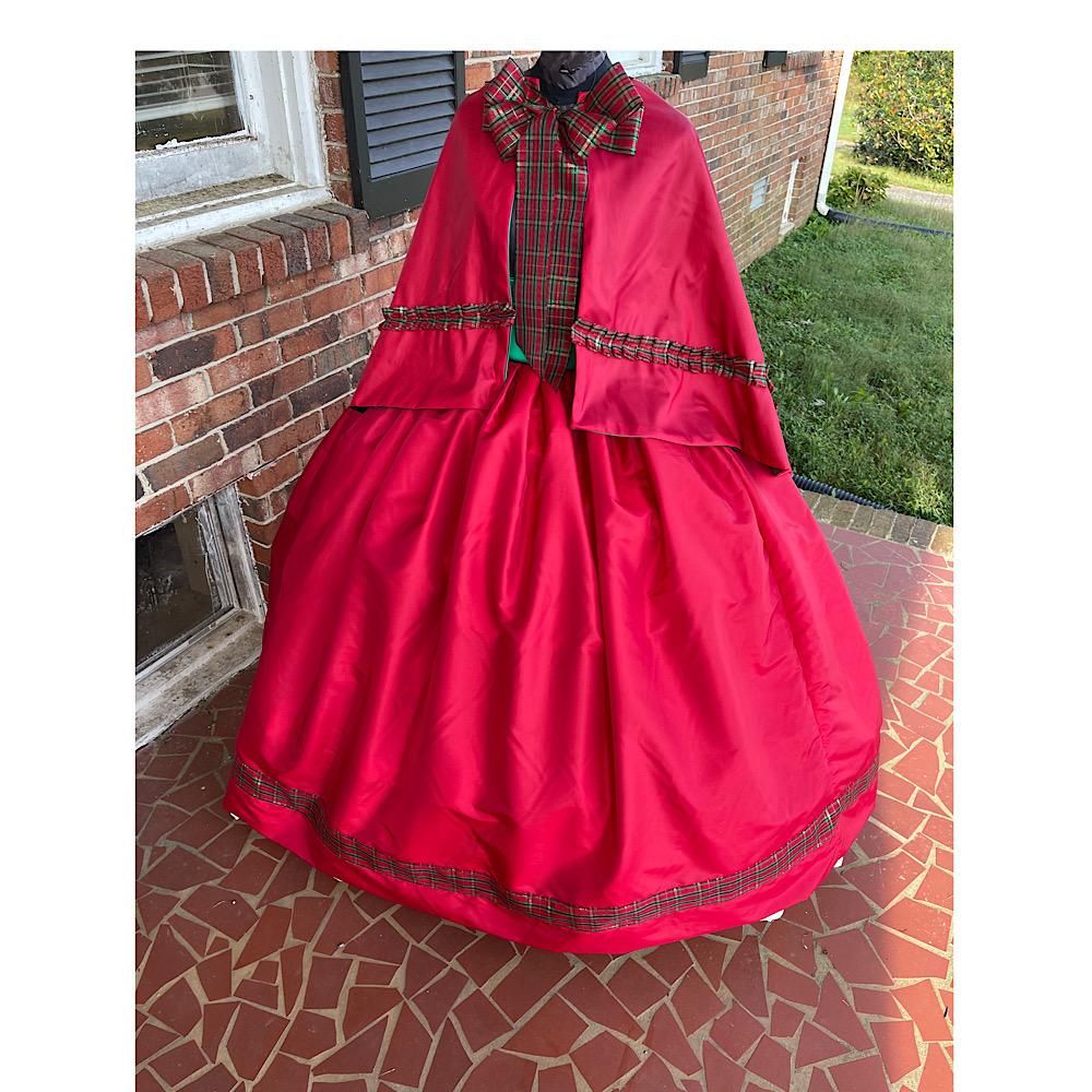 Red Taffeta Mrs Clause Dress Victorian Cape Set