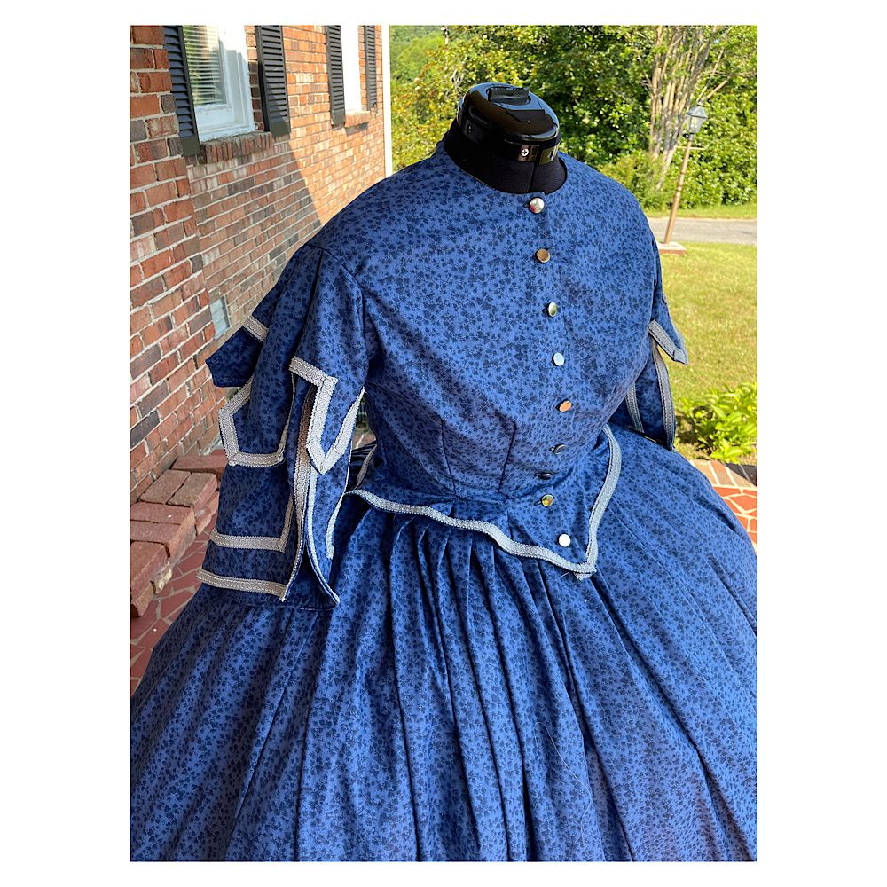 Tonal Blue with Silver Carriage Styled Civil War Day Dress 32