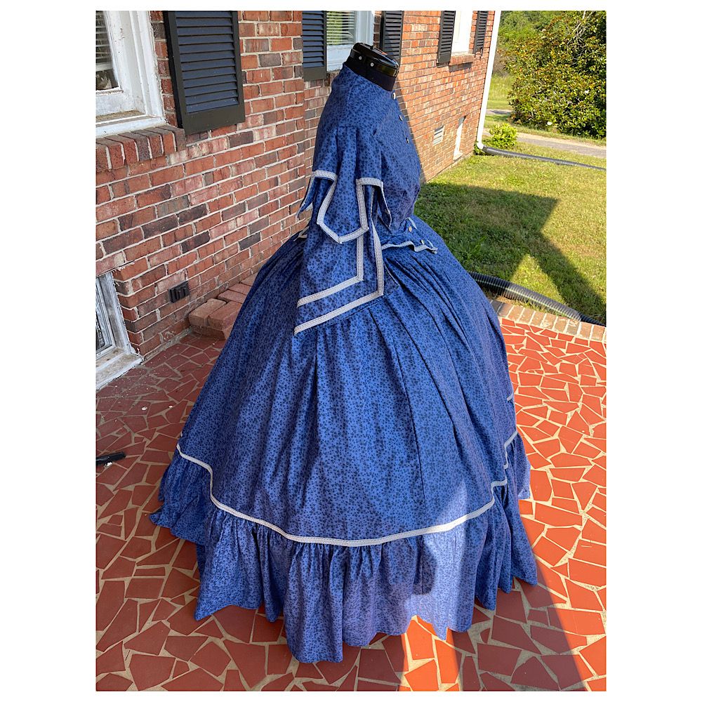 Tonal Blue with Silver Carriage Styled Civil War Day Dress 32