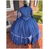Tonal Blue with Silver Carriage Styled Civil War Day Dress 36