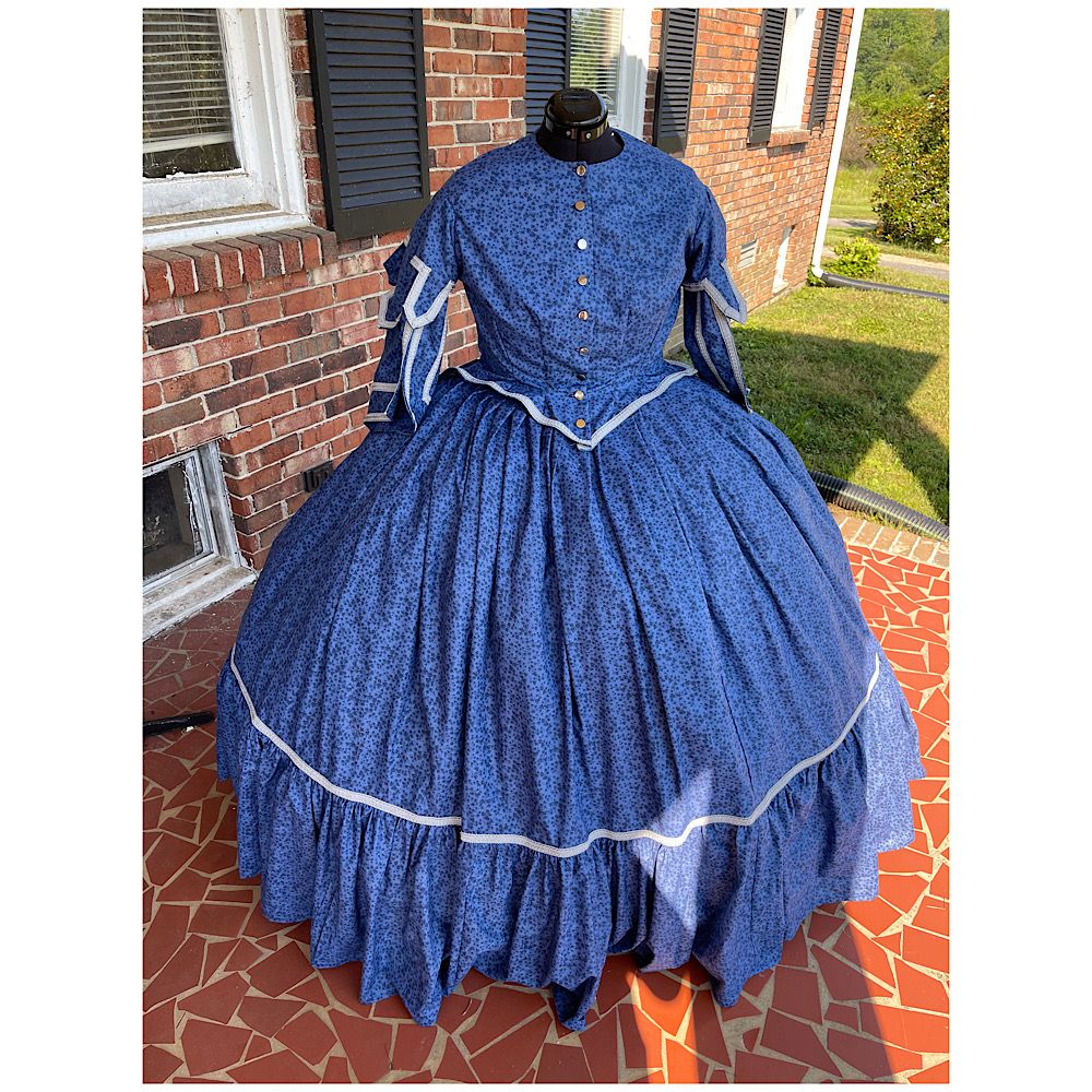 Tonal Blue with Silver Carriage Styled Civil War Day Dress 36