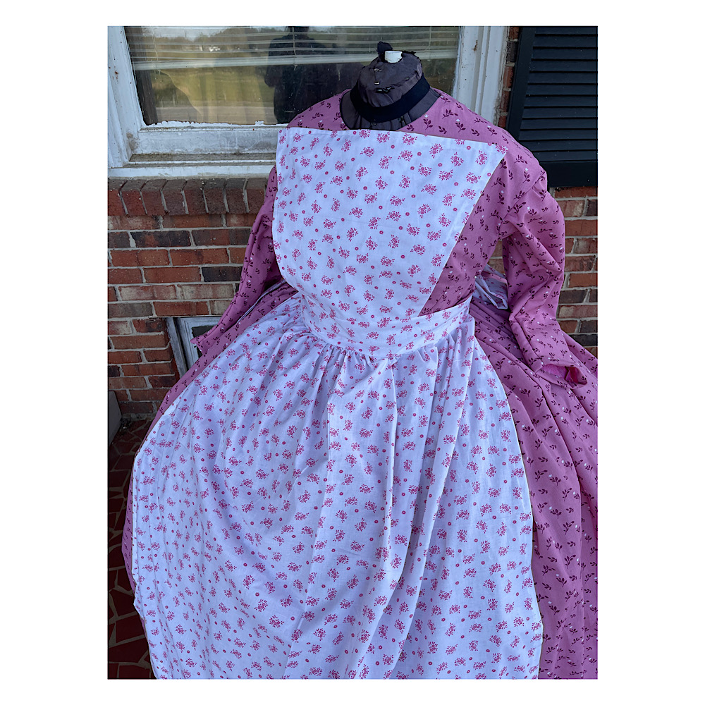 White with Pink Floral Civil War Pinner Apron