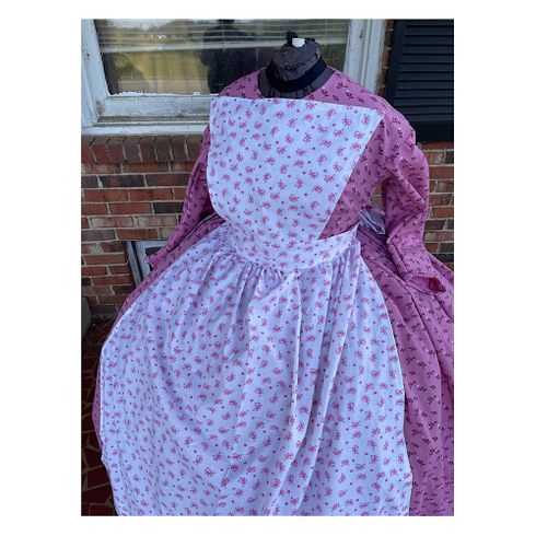 White with Pink Floral Civil War Pinner Apron