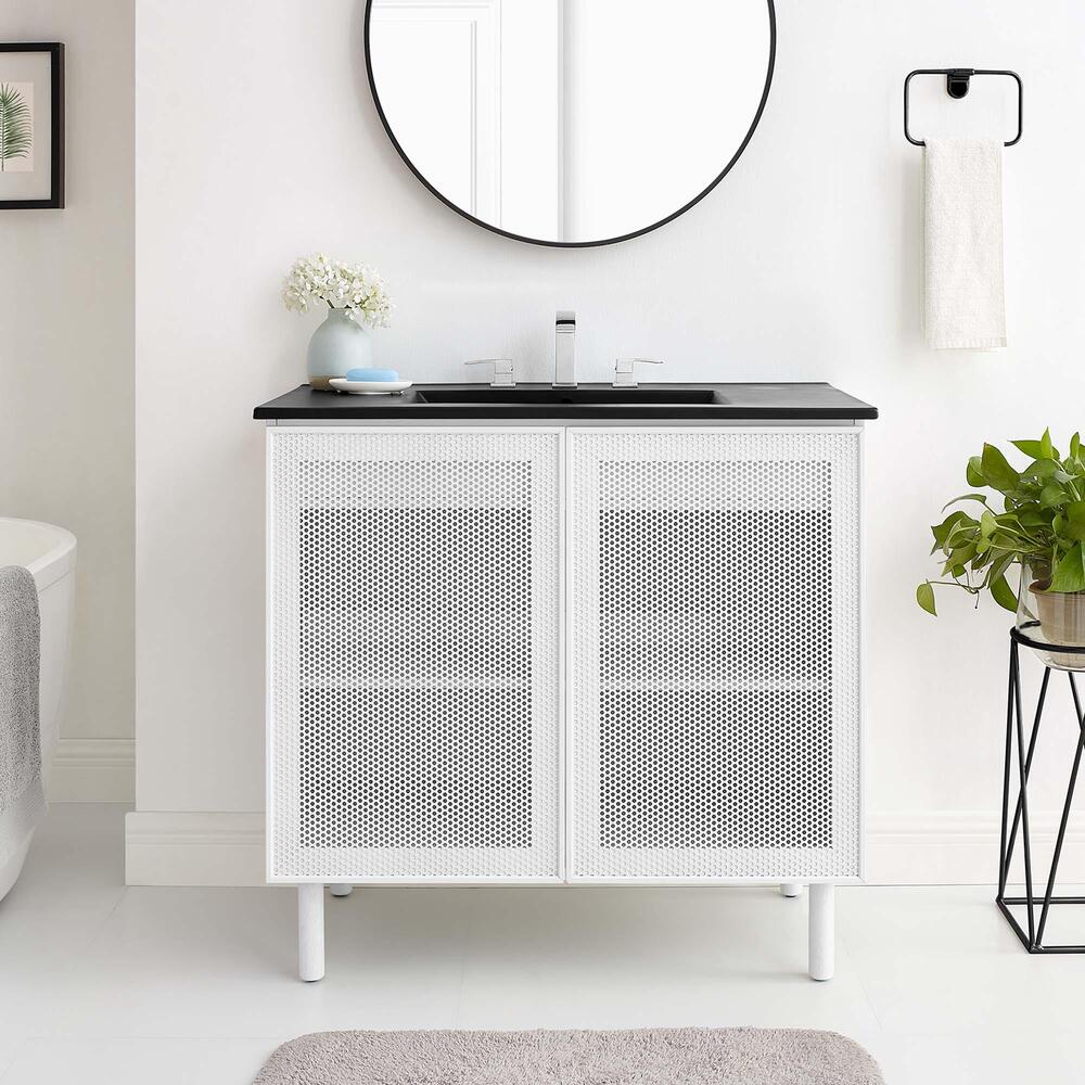 Calla 36" Perforated Metal Bathroom Vanity in Black White - Modern In ...