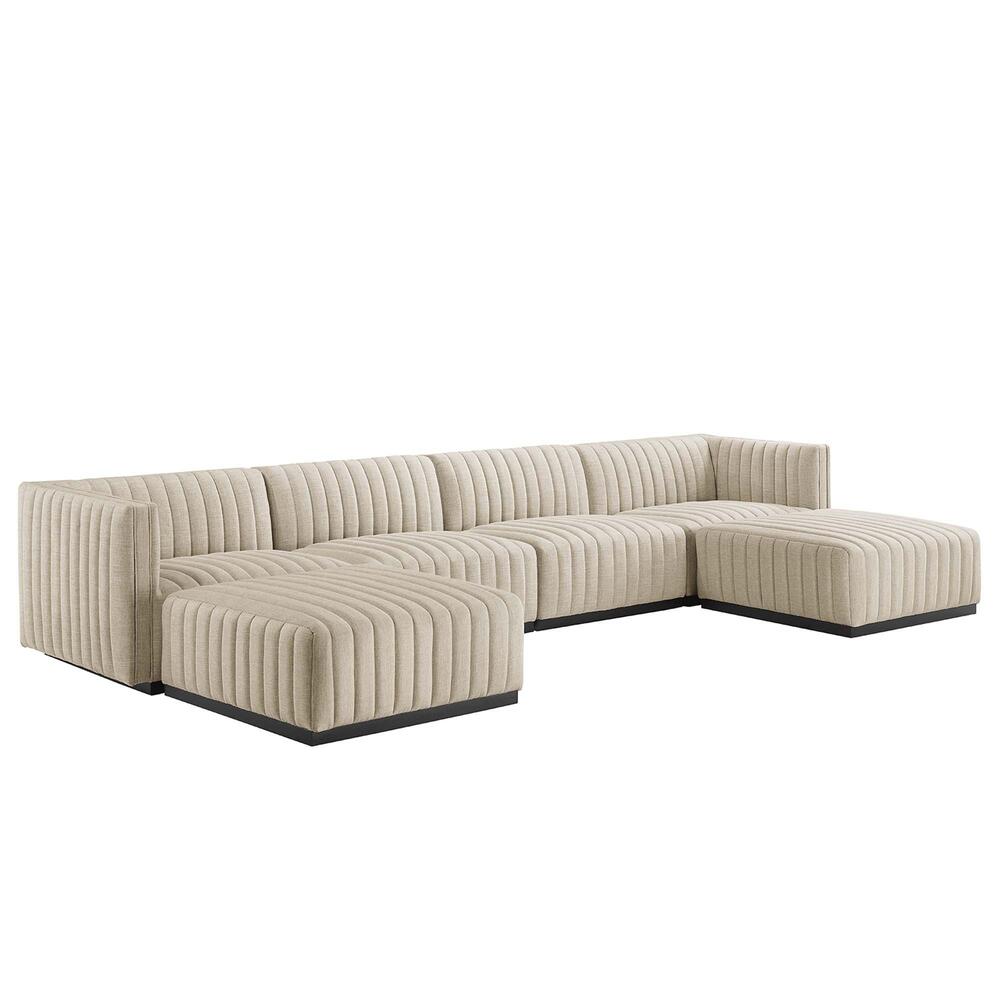 Conjure 6-Piece Channel Tufted Upholstered Fabric Sectional Sofa ...
