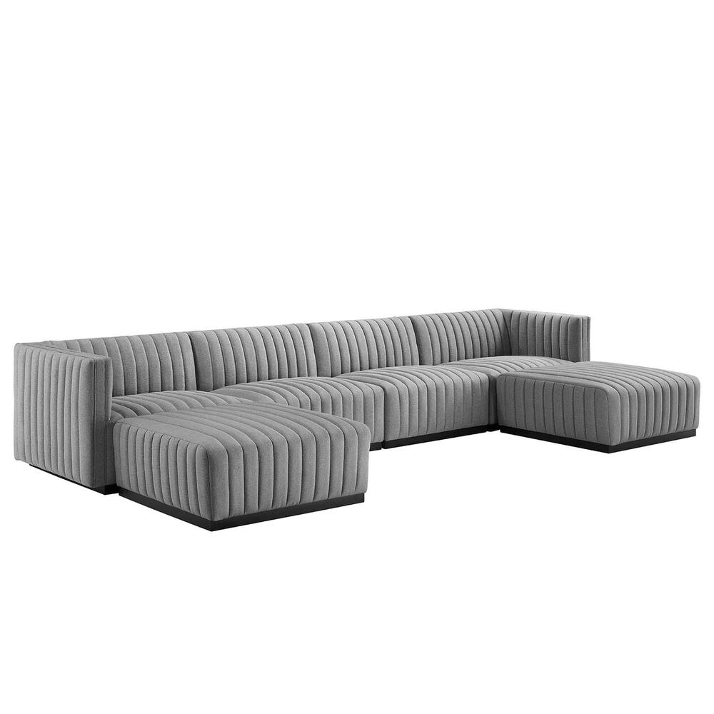 Conjure 6-Piece Channel Tufted Upholstered Fabric Sectional Sofa ...