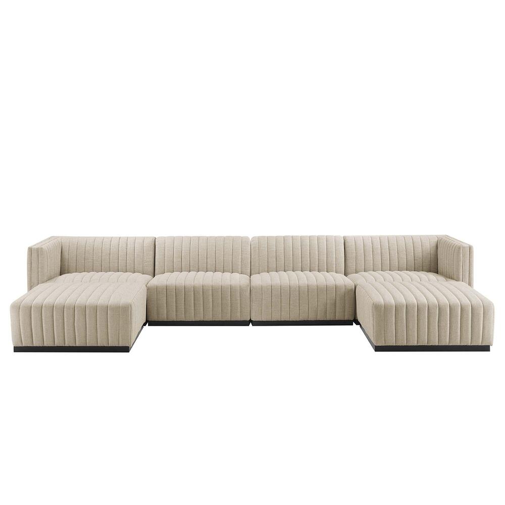 Conjure 6-Piece Channel Tufted Upholstered Fabric Sectional Sofa ...
