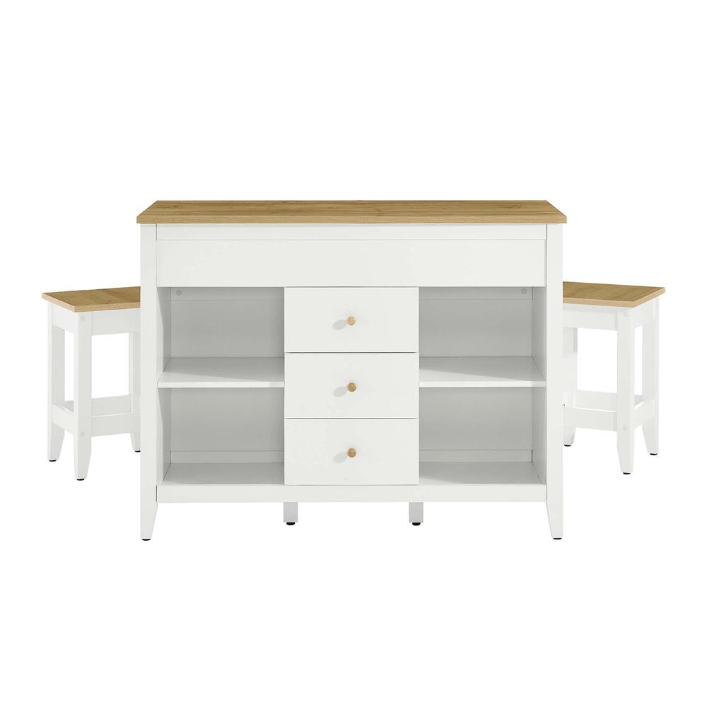 Farmstead 3-Piece Kitchen Island and Stool Set in Oak White - Modern In ...