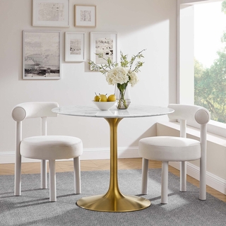 Lippa 40inch Round Dining Table in Gold White Modern In Designs