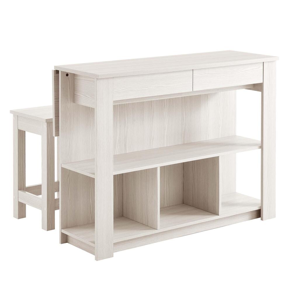 Meadowbrook 3-Piece Kitchen Island and Stool Set in White Maple ...