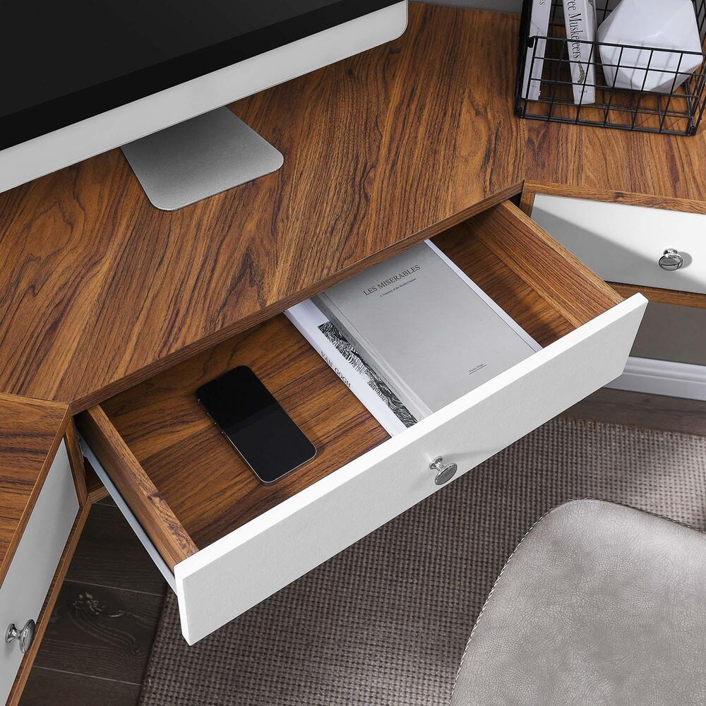 Transmit 47" Wall Mount Corner Walnut Office Desk in Walnut White ...