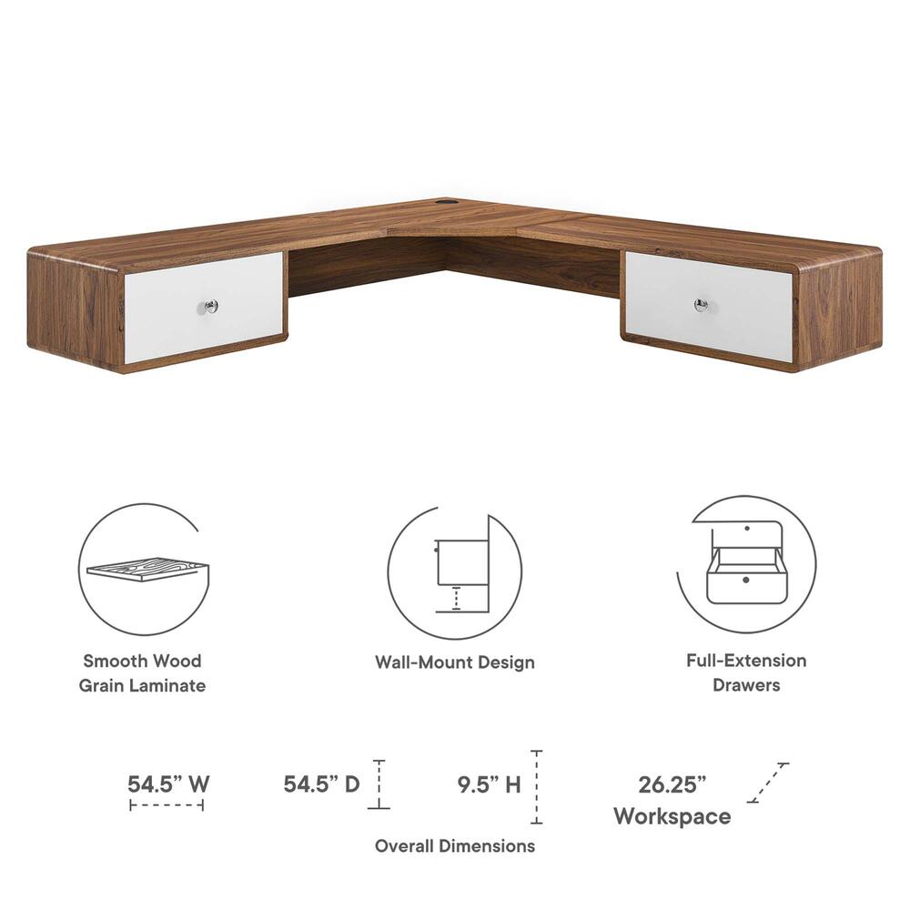 Transmit 55" Wall Mount Corner Wood Office Desk in Walnut White ...