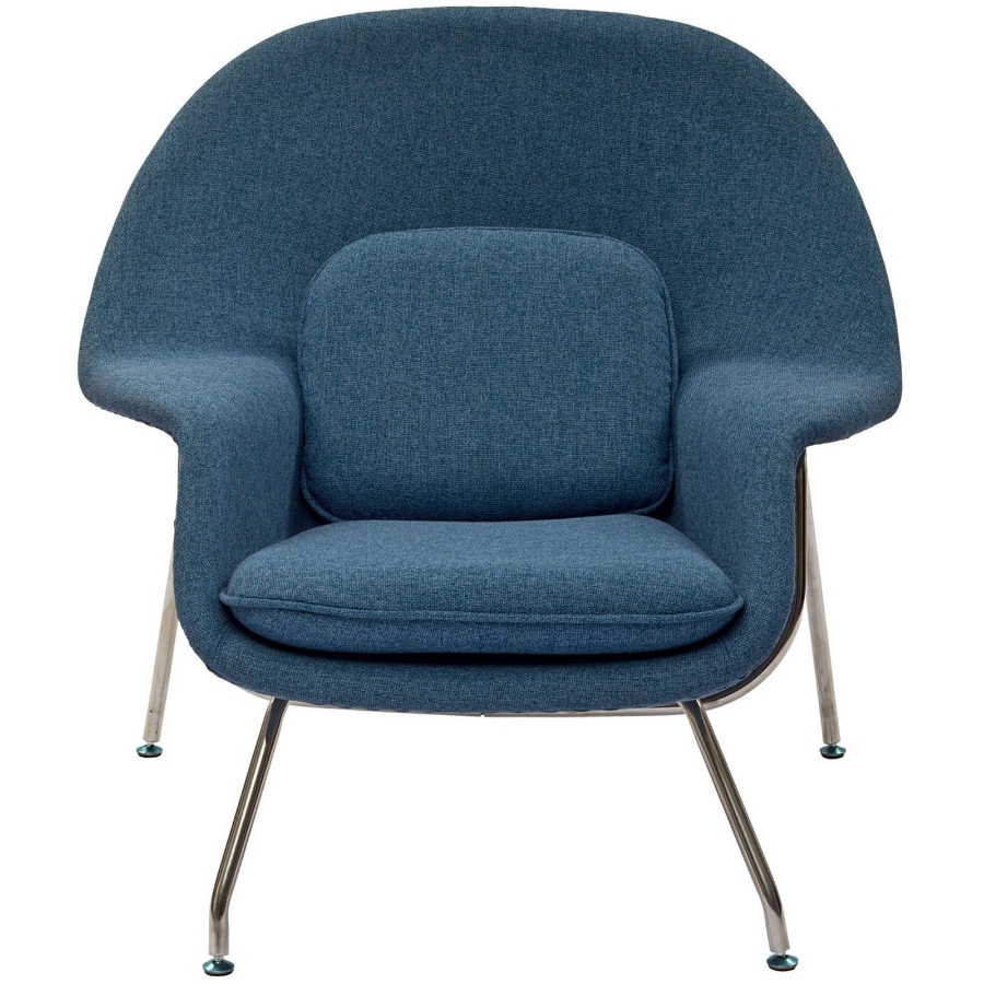 Womb Lounge Chair and Ottoman Blue Tweed Wool