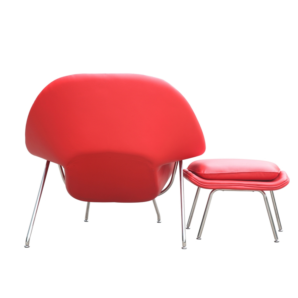 Woom Chair and Ottoman in Leather, Red - Modern In Designs