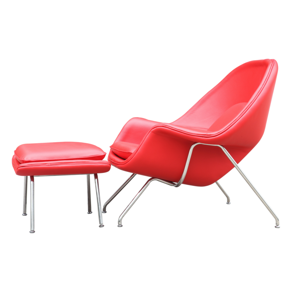 Woom Chair and Ottoman in Leather, Red - Modern In Designs