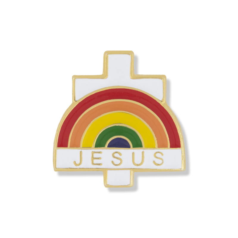 1/2 Inch Gold Enameled Rainbow, Cross, and Jesus Lapel Pin
