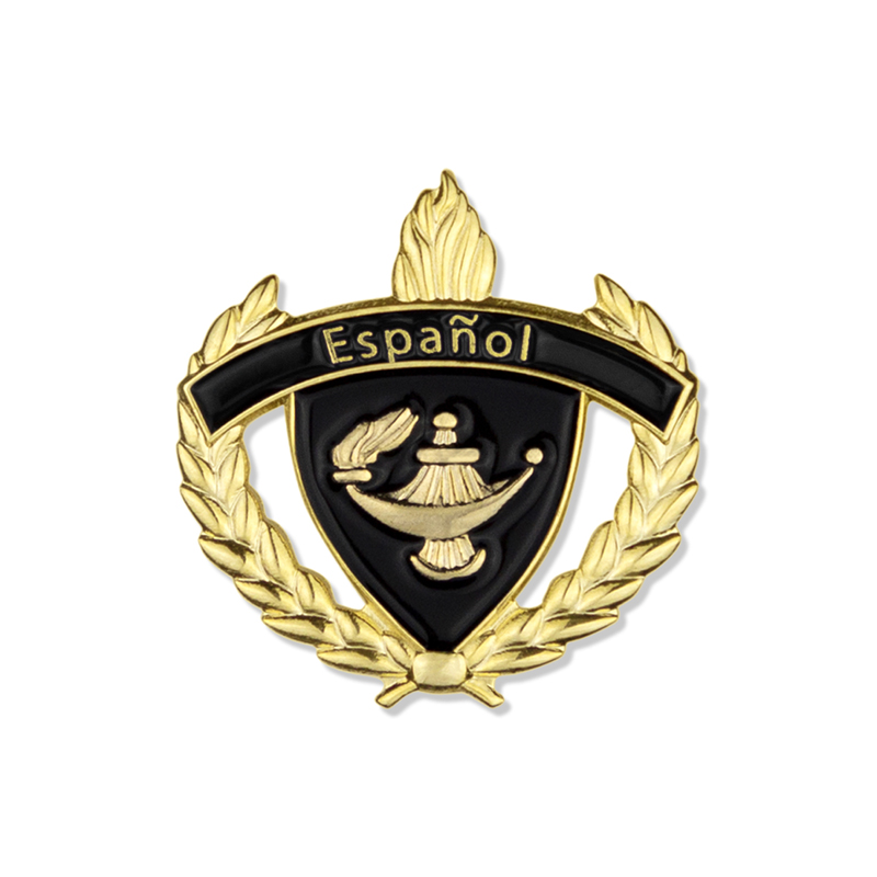 1 Inch Gold "Espanol" with Lamp of Learning and Wreaths Enameled Lapel Pin
