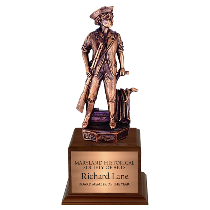 10-3/4 Inch Antique Bronze Electroplated Minuteman Trophy