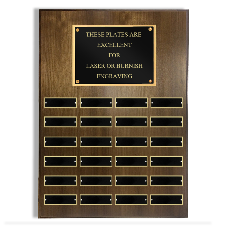 12 x 15 Inch Veneer Walnut Perpetual Plaque with Black Plates-24 Plates
