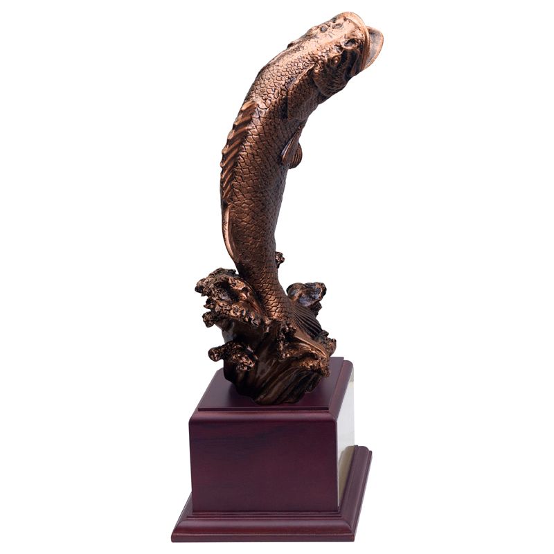 14-1/2 Inch Antique Gold Bass Fish Trophy on Rosewood Base