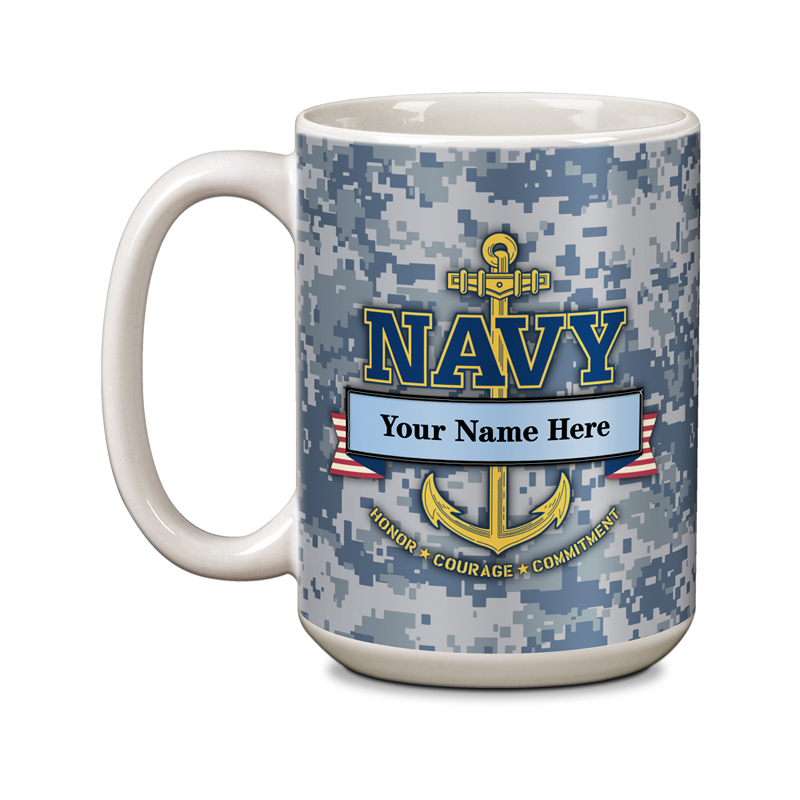 15 Ounce White Ceramic U.S. Navy Mug-Free Name and Rank Personalization