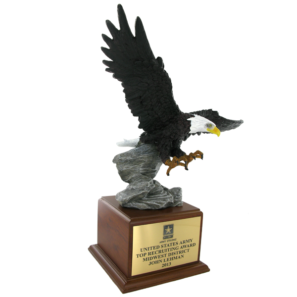17 Inch Hand Painted Resin Attacking Eagle Over Rock Trophy