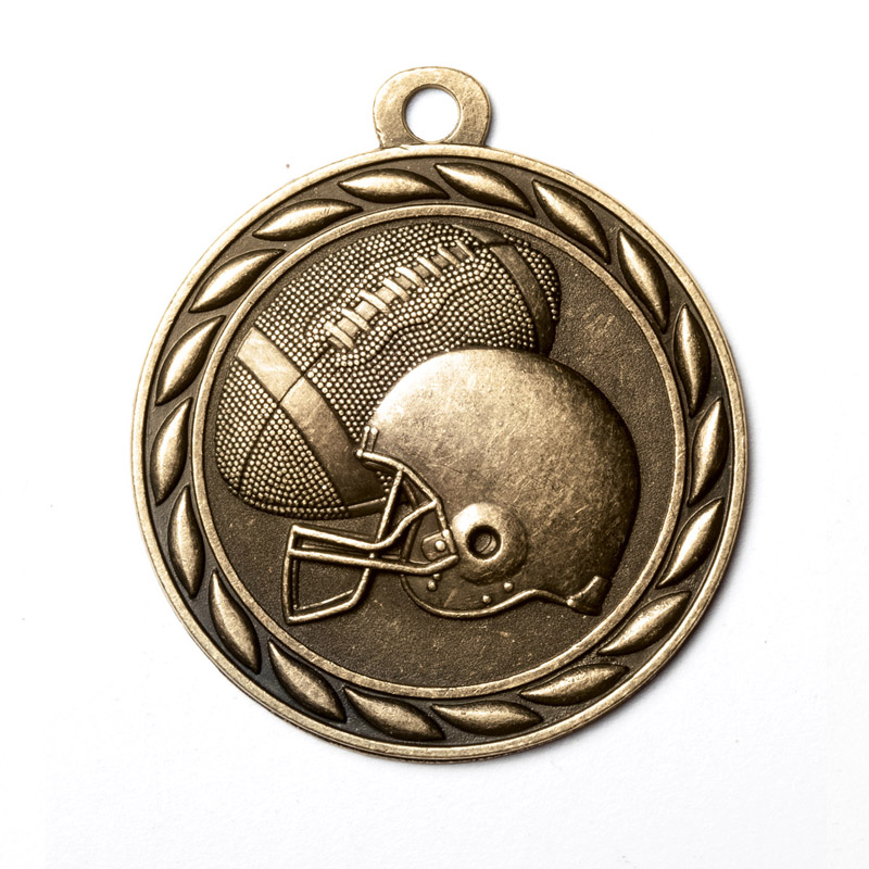2 Inch Football Medal in Antique Brass, Silver or Bronze