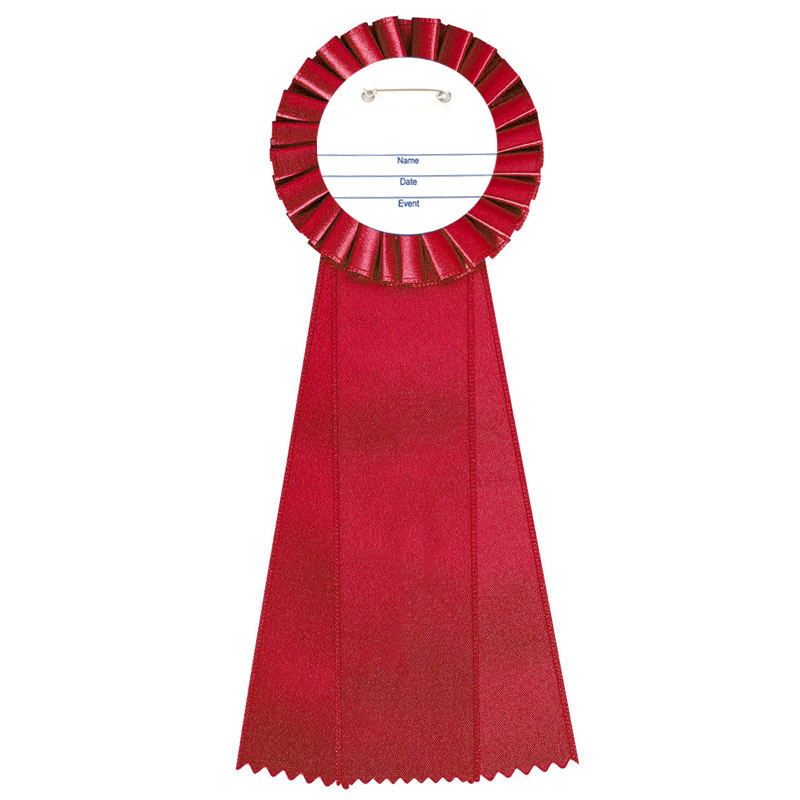 11 x 4 Inch Red Satin 3 Streamer Rosette "Second Place" Ribbon-Optional ...