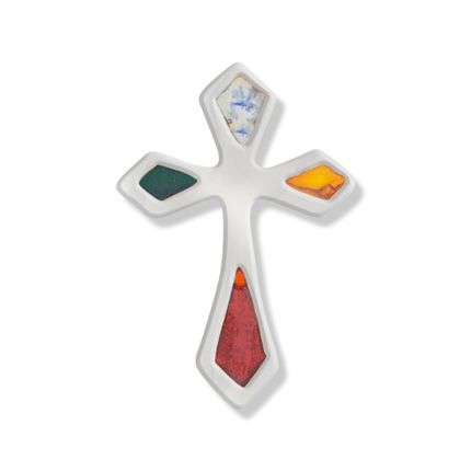 3/4 Inch Silver Enameled Pointed Ends Cross Lapel Pin