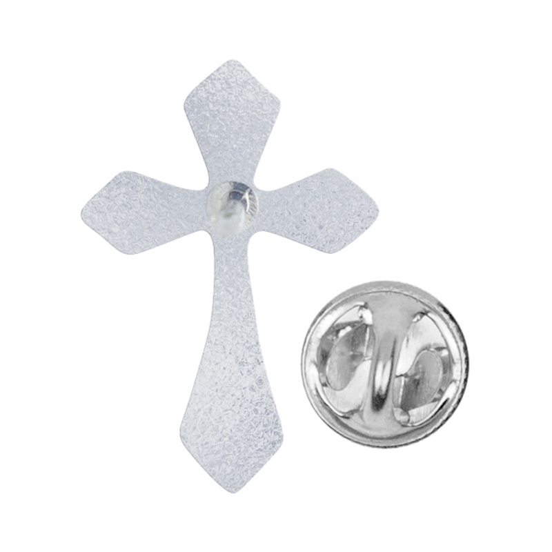 3/4 Inch Silver Enameled Pointed Ends Cross Lapel Pin