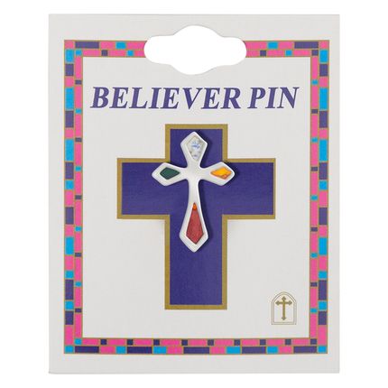 3/4 Inch Silver Enameled Pointed Ends Cross Lapel Pin
