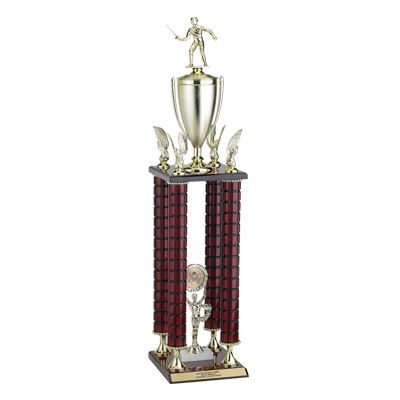 30, 33, or 36 Inch Four Round Column Mahogany Finish Trophy with Cup ...