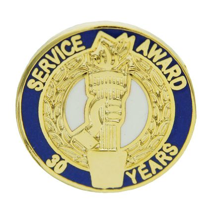 3/4 Inch Gold "Service Award 30 Years" with Torch and Hand Enameled ...