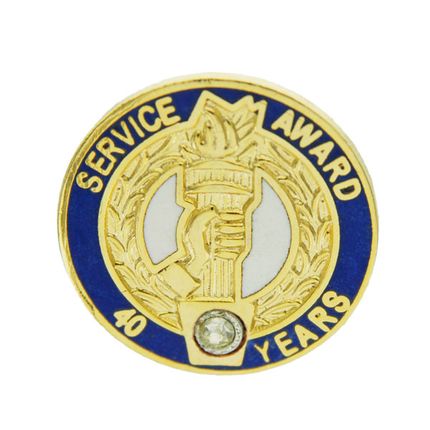 3/4 Inch 40 Year Service Award Pin With Swarowski Crystal