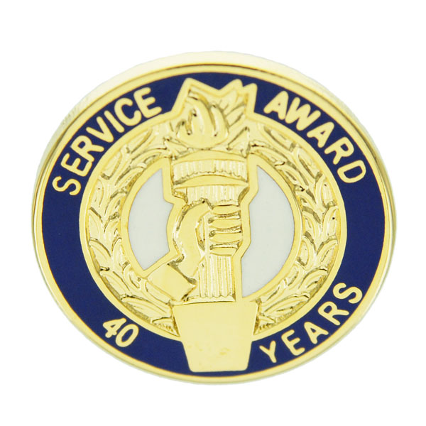 3/4 Inch Gold "Service Award 40 Years" with Torch and Hand Enameled ...