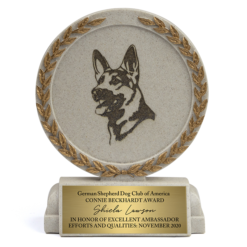 5-1/4 Inch Round Cast Stone Engraved German Shepherd Silhouette Award ...