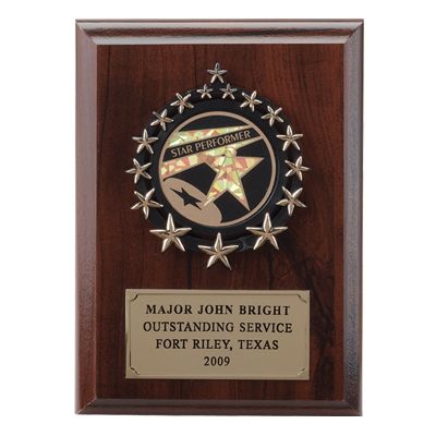 5 x 7 Inch Bevelled Walnut Plaque with Gold Plate and Stars-Takes 2 ...